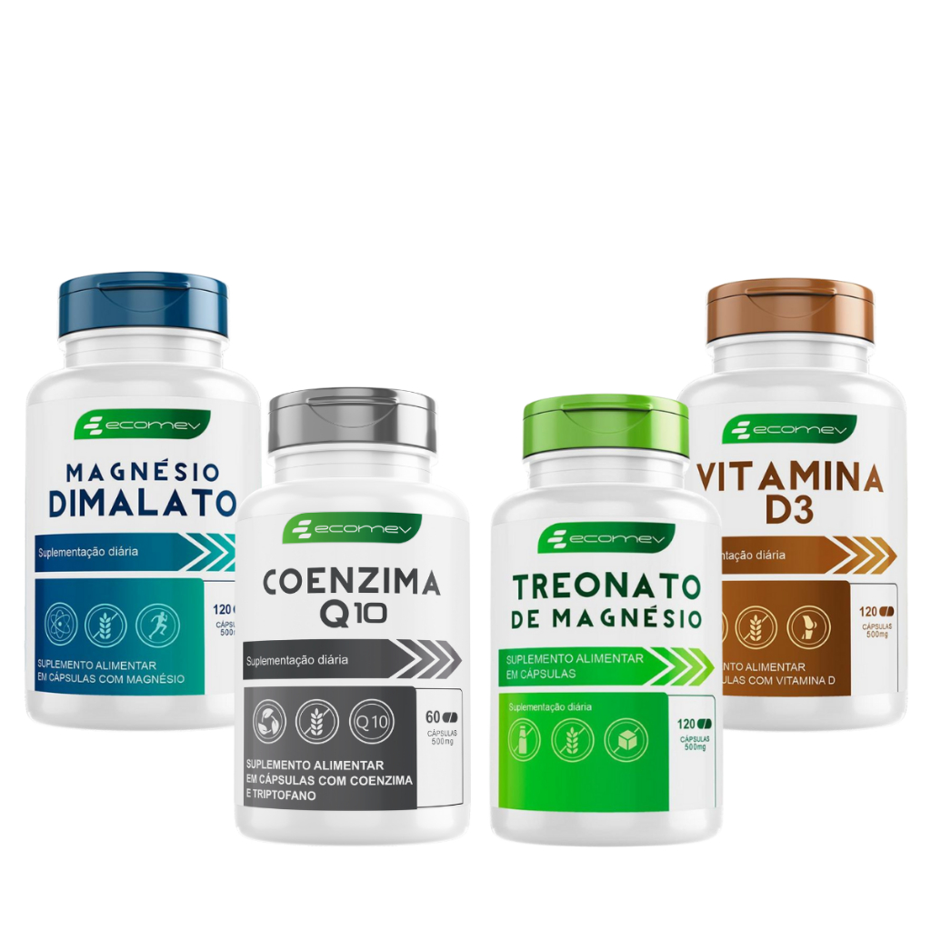 Kit Magnesio Dimalato Treonato Coenzima Q10 L Triptofano Vitamina D3 Pura 500mg Ecomev | Shopee ...