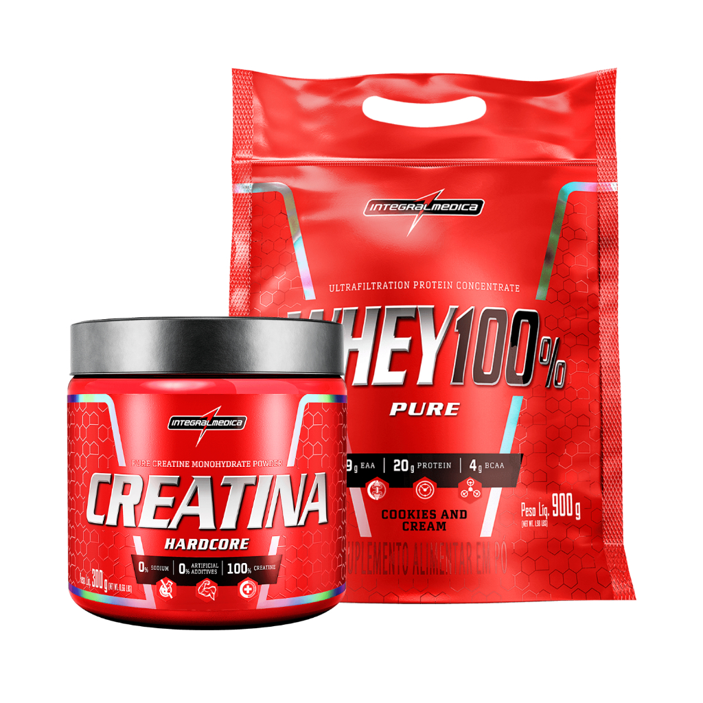 Kit Integralmedica Whey 100% Pure 900g + Creatina Hardcore 300g ...