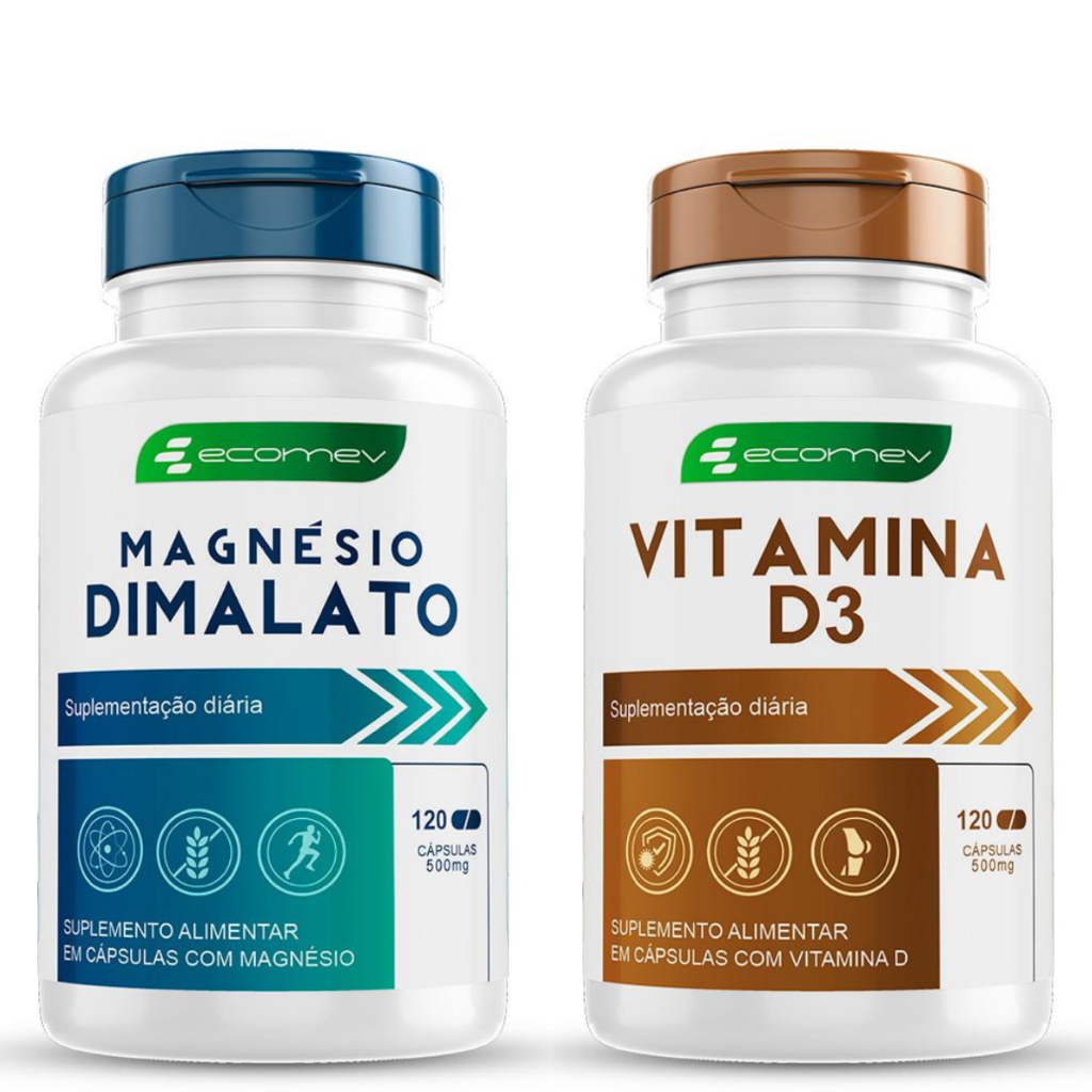 Kit Magnesio Dimalato + Vitamina D3 100% Puro 500mg 240Caps Ecomev | Shopee Brasil