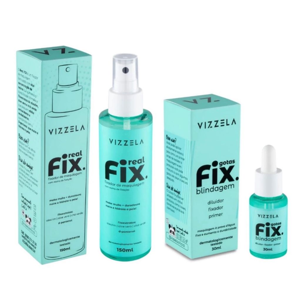 Kit Gotas Fix Diluidor Blindagem + Fixador Maquiagem Real Fix Vizzela ...