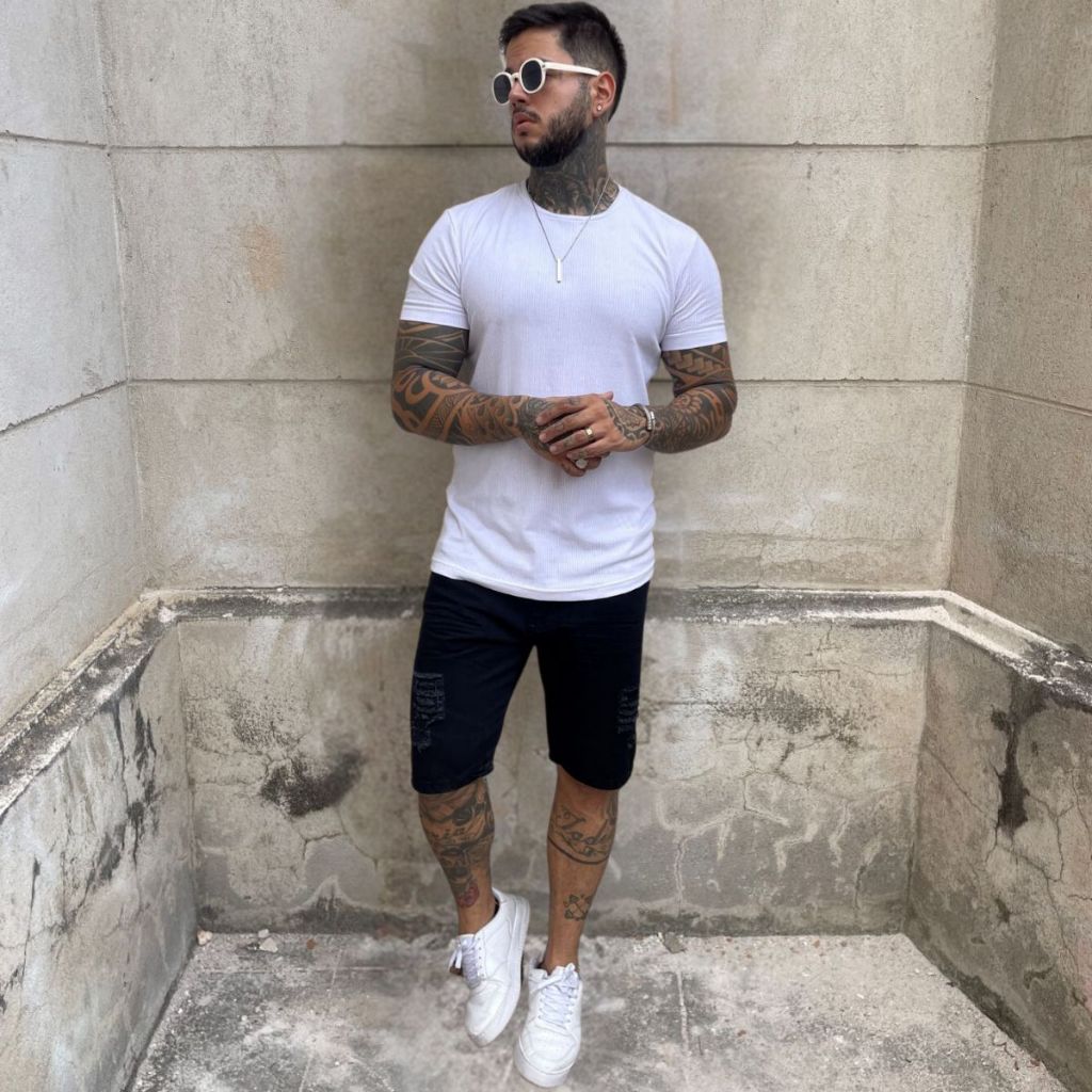 Shorts Masculino Jeans Preto Rasgado De Fábrica Lançamento | Shopee Brasil