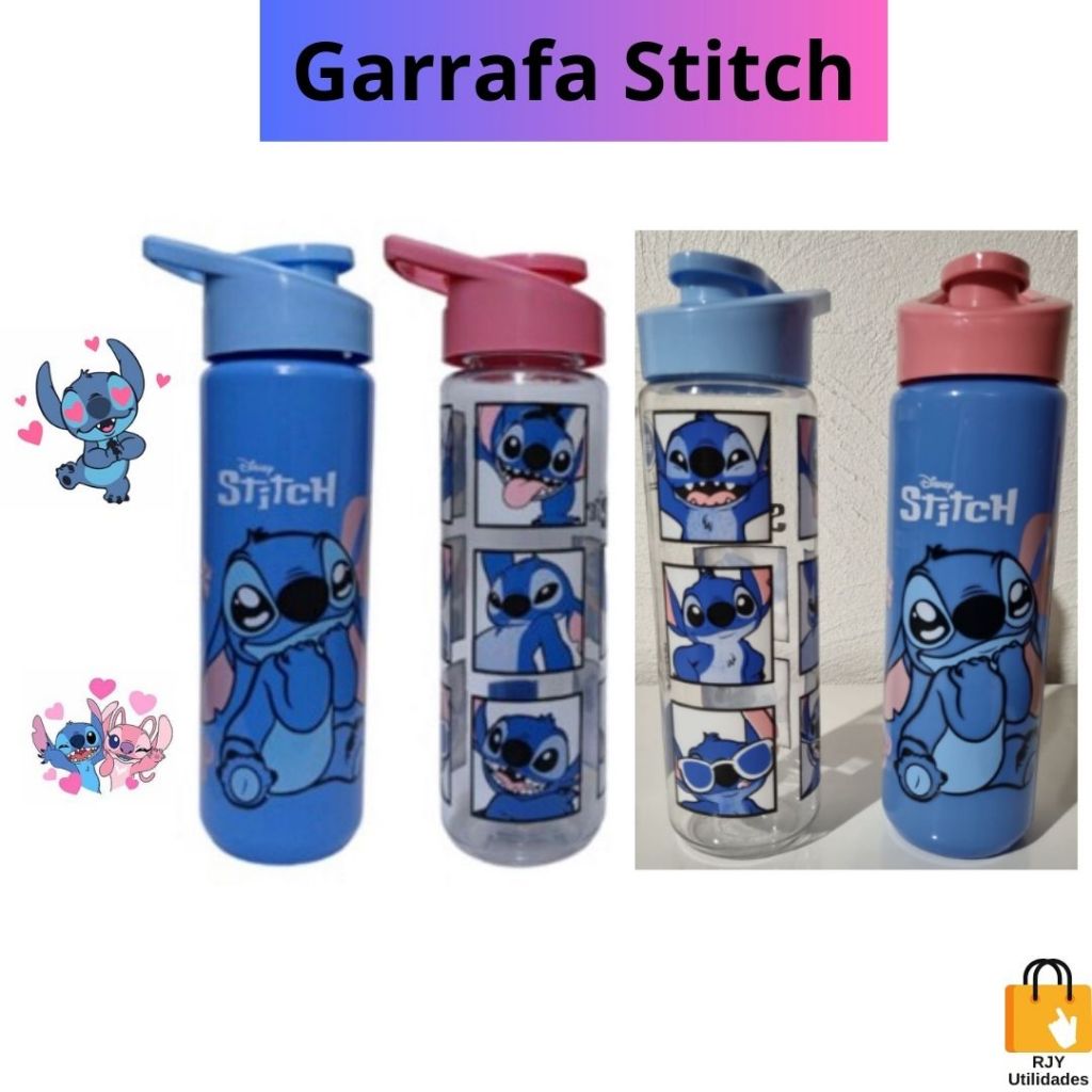 Garrafa Stitch Com Tampa e Bico 700 Ml Menino Menina Criança Adulto ...