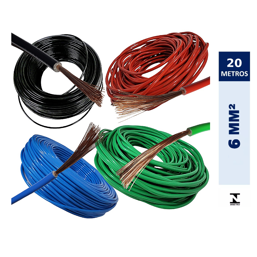 Fio Eletrico 6mm - 20 METROS - Cabo Flexivel ANTICHAMA, Certificado ...