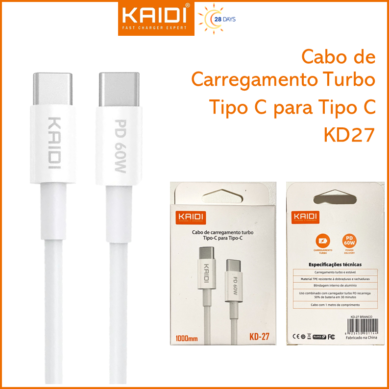 Cabo de Dados e Carregamento Carregdor Turbo Tipo-C para Tipo-C 1m ...