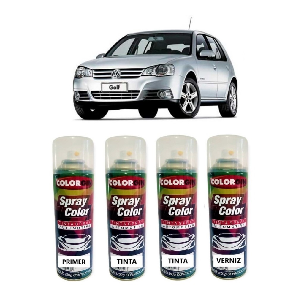 Kit Tinta Automotiva Spray Prata Reflex VW + Verniz + Primer Colorgin ...