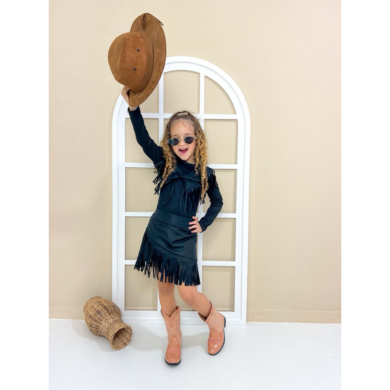 CONJUNTO COUNTRY MENINA BOIADEIRA INFANTIL SAIA COURO FAKE ANA CASTELA ...
