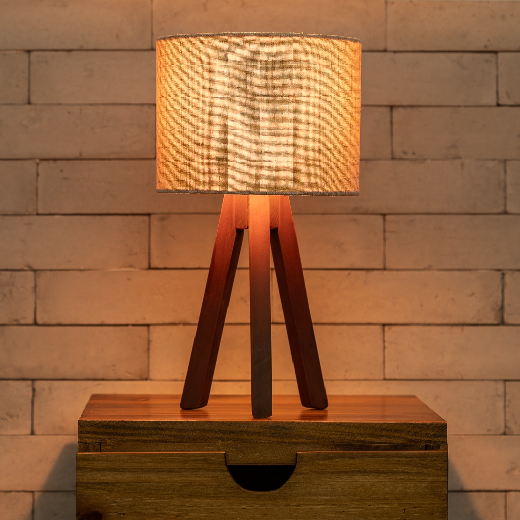 Abajur De Madeira Rustico Tripe Luminaria De Mesa Bivolt | Shopee Brasil