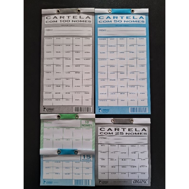 100 CARTELAS DE RIFA 10 15 25 50 e 100 Nomes | Shopee Brasil