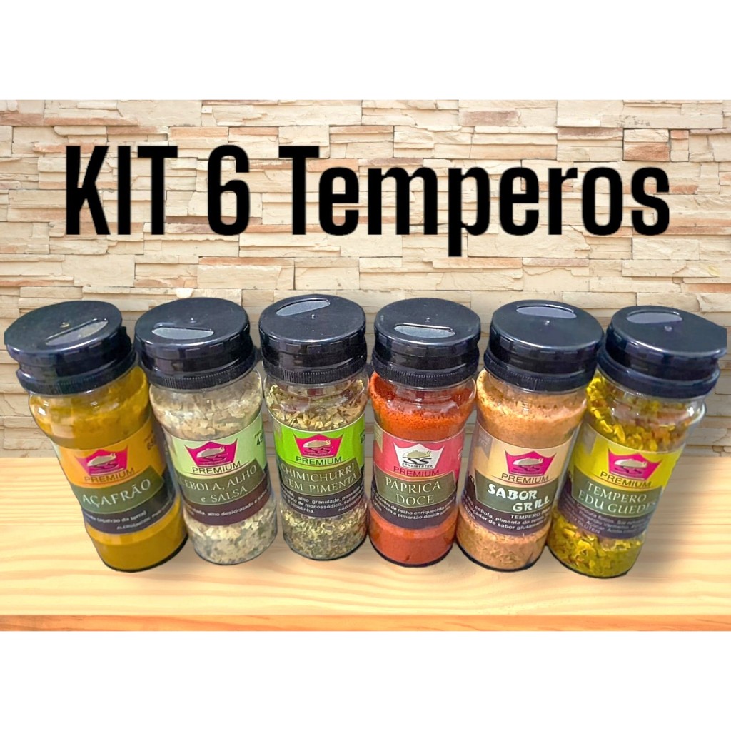Kit TEMPEROS E CONDIMENTOS com 6 potes / frascos em Pet 120ml (com ...