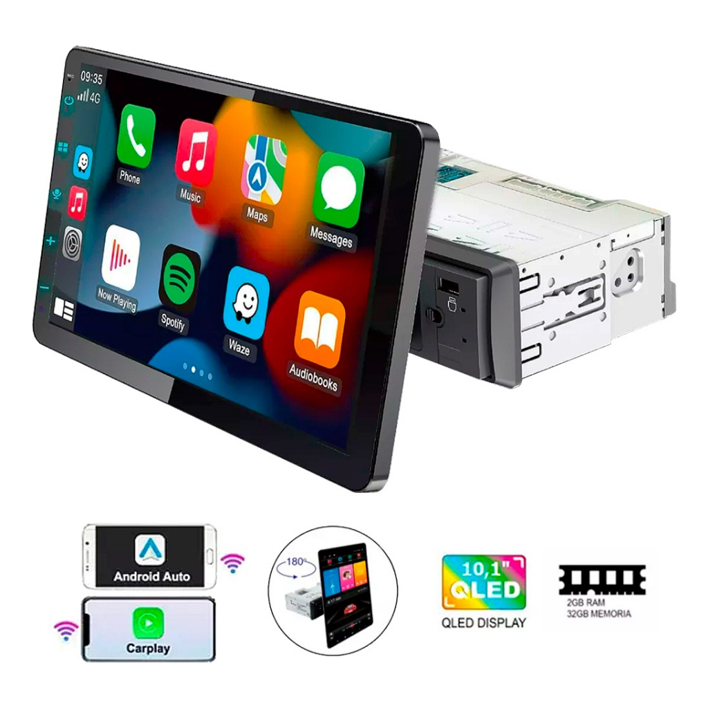 Multimidia Tela Qled 10 Polegadas Rotativa Android 13 GPS 2gb 32gb Carplay Android Auto | Shopee ...