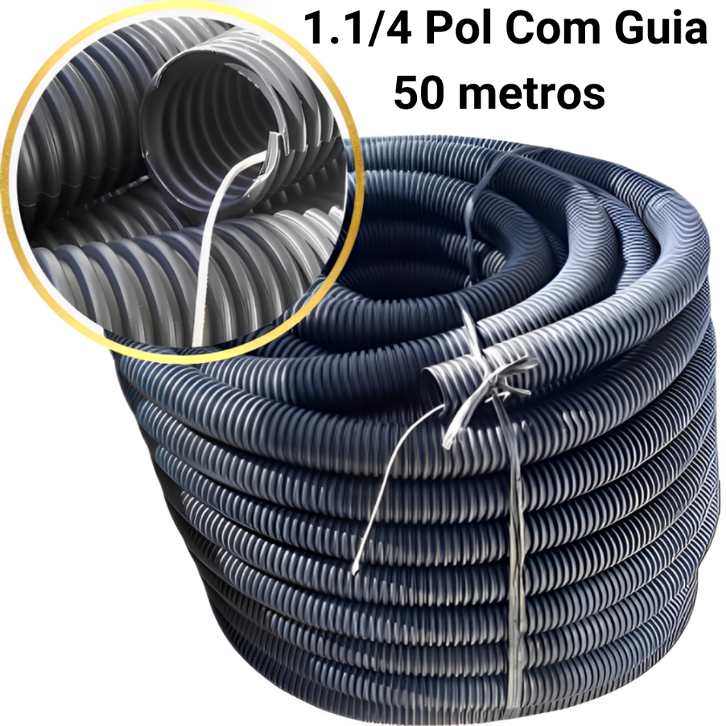 Tubo Duto Corrugado Eletroduto 1.1/4 Pol Com Guia 50mt 50 metros ...