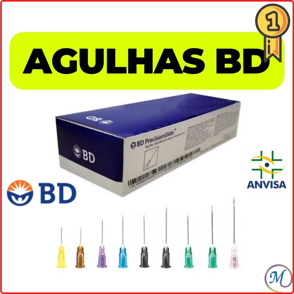 Agulha Descartável Marca BD cx c/ 100 - Tamanhos 13x3 -13x4 - 15x5 ...