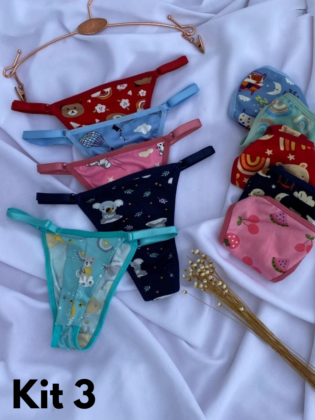 Kit 3 Calcinhas Estampada Fio Duplo Suede Com Regulagem Sensual ...