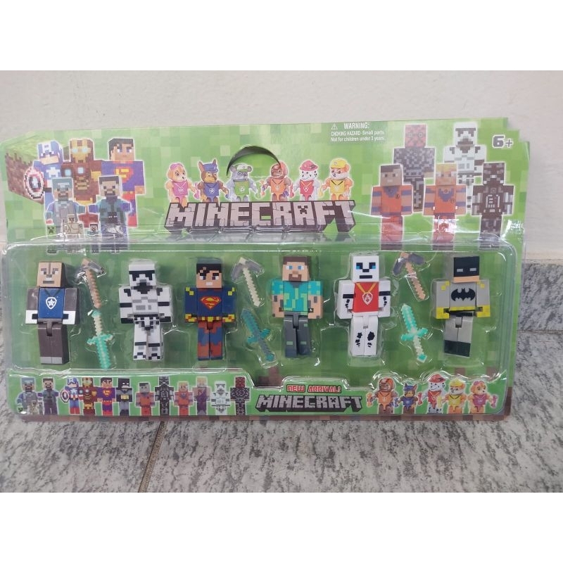 6 bonecos minecraft com acessórios inclusos/ minecraft miniaturas ...