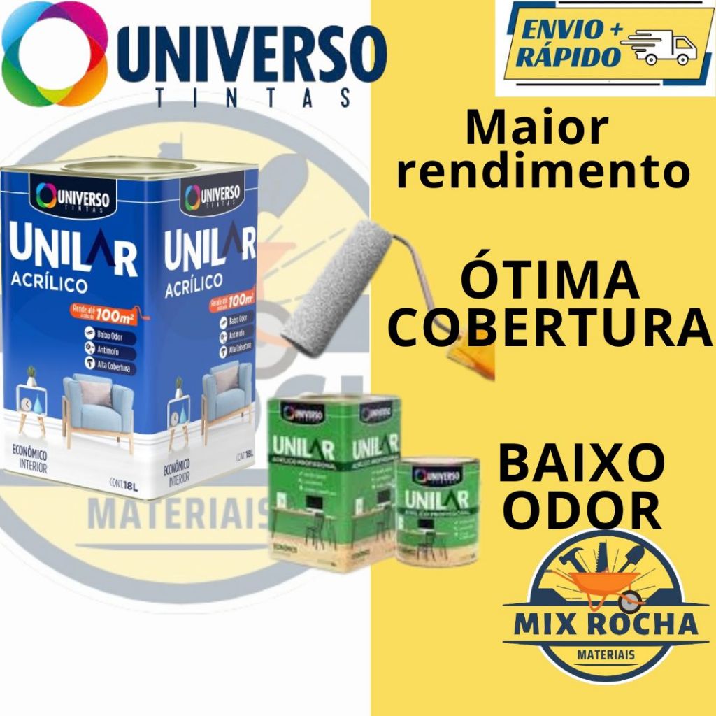 Tinta Unilar Acrílico Branco Interior Galão 3,6L ou Lata 18lts ...