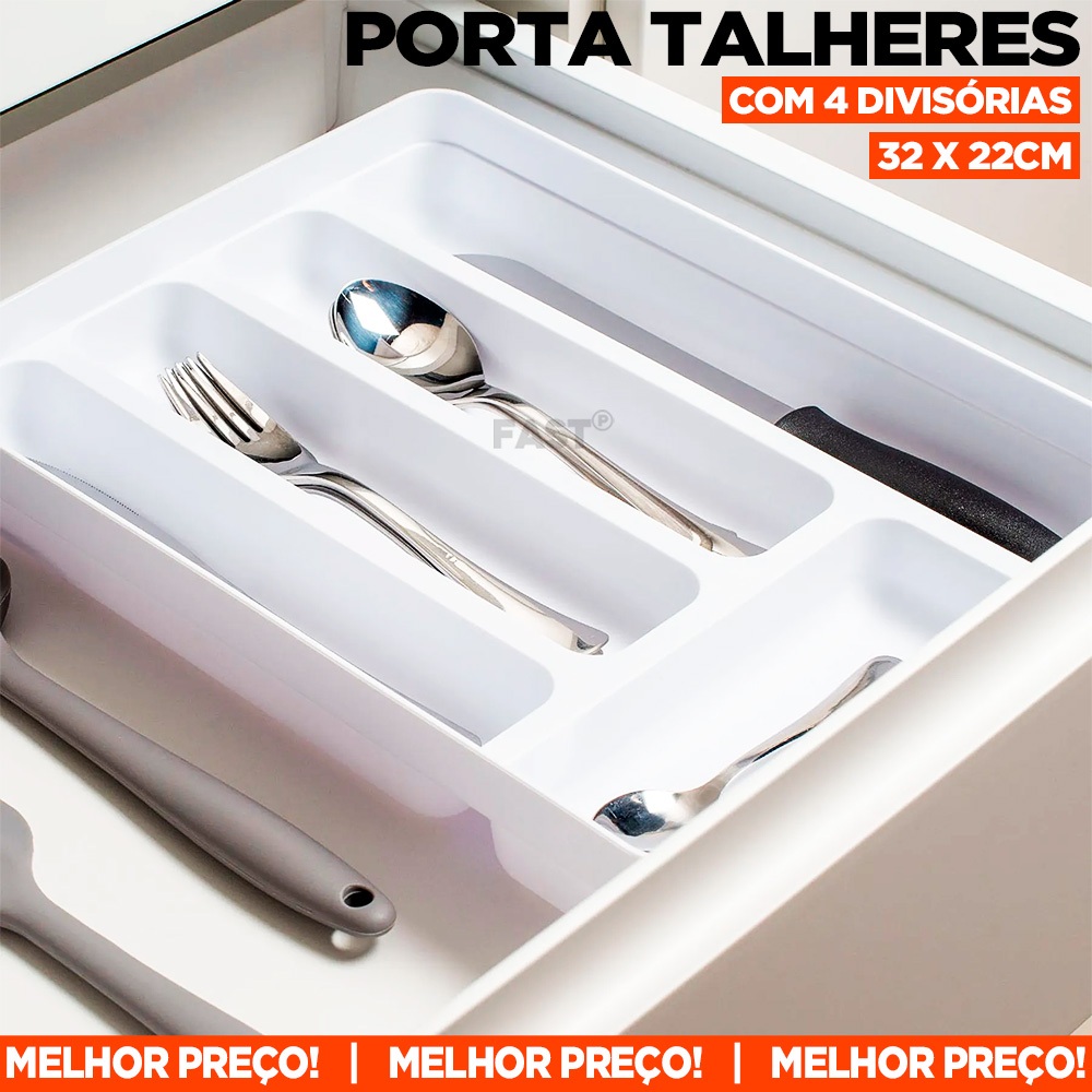 Porta Talher Plastico Com 4 Divisórias Organizador de Gaveta Talheres ...