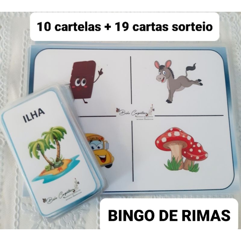Rimas Bingo Jogo Pedagógico Para Alfabetização Com 10 Cartelas +19 ...
