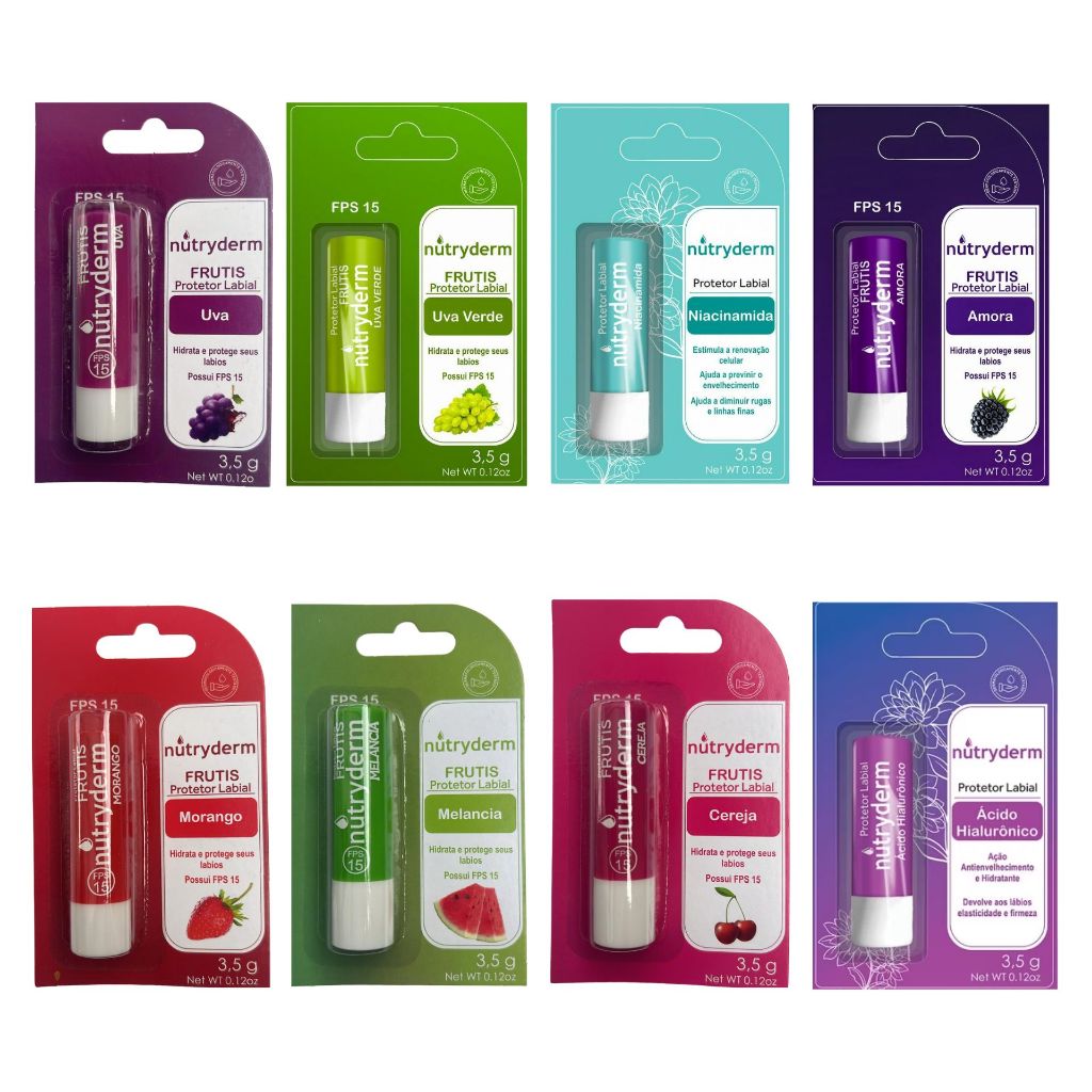 Protetor Labial Nutryderm 3,5g Uva Amora Morango Melancia Cereja ...