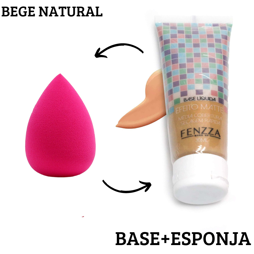 Base Liquida Cobertura Média Efeito Matte Cor Bege Natural + Esponja de ...