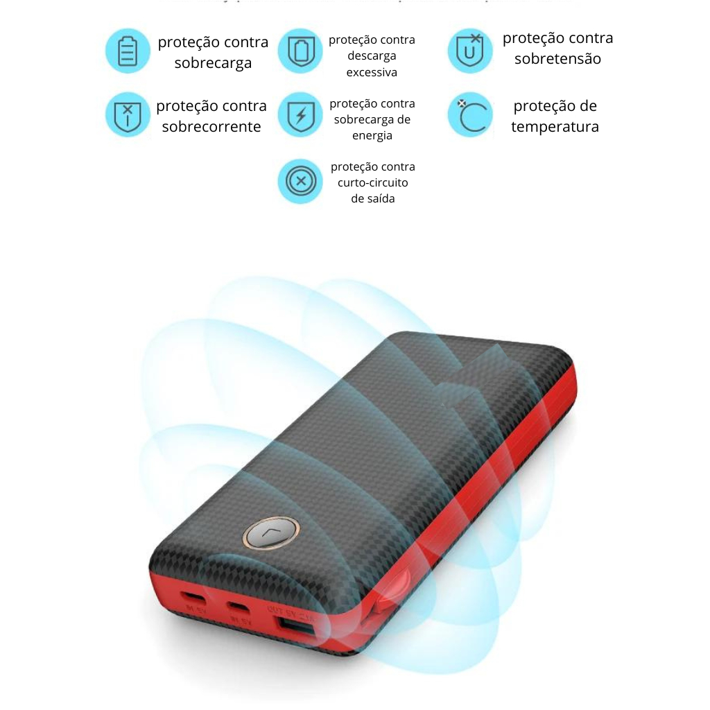 Carregador Portátil Power Bank 20000 mAh 3 em 1 Universal Lightning ...