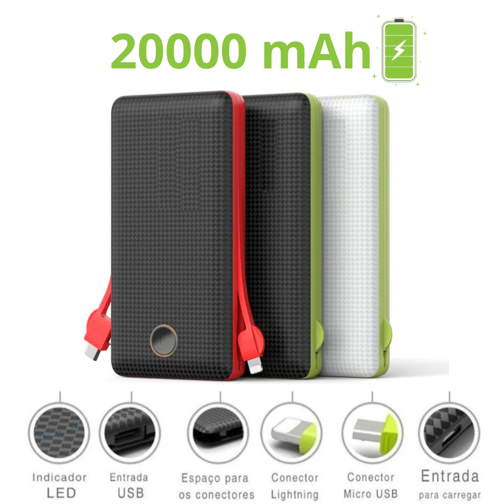 Carregador Portátil Power Bank 20000 mAh 3 em 1 Universal Lightning ...
