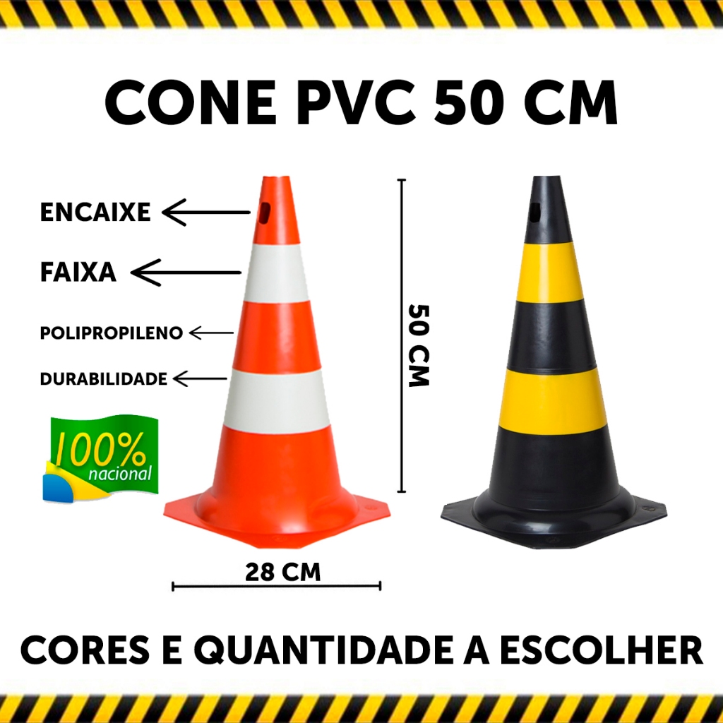 Cone Sinalização e Segurança 50cm Laranja Ou Preto Rígido Kteli ...