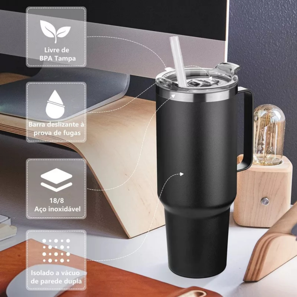 Copo garrafa Térmico Inox Grande Parede Dupla 1200/1600Ml com tampa e ...