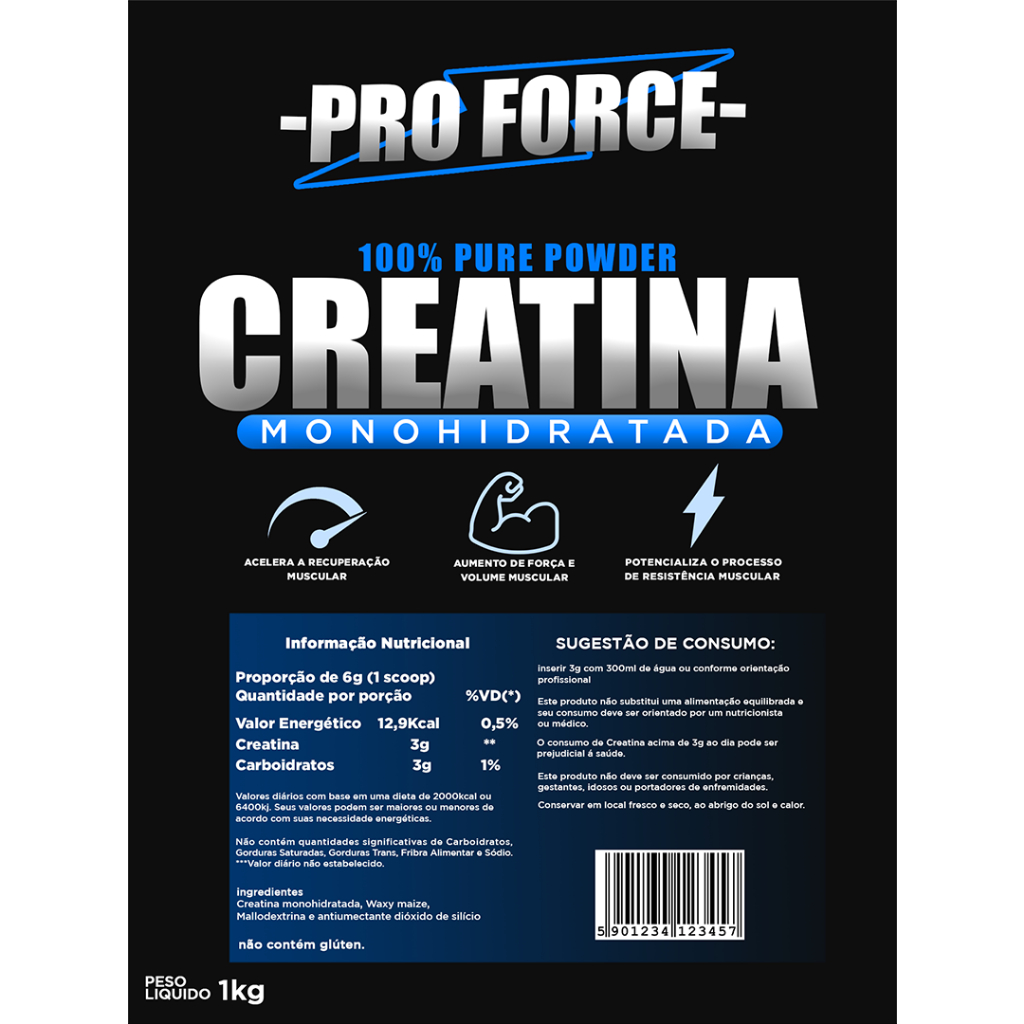 CREATINA PRO FORCE MONOHIDRATADA 1KG | 100% PURA | Shopee Brasil