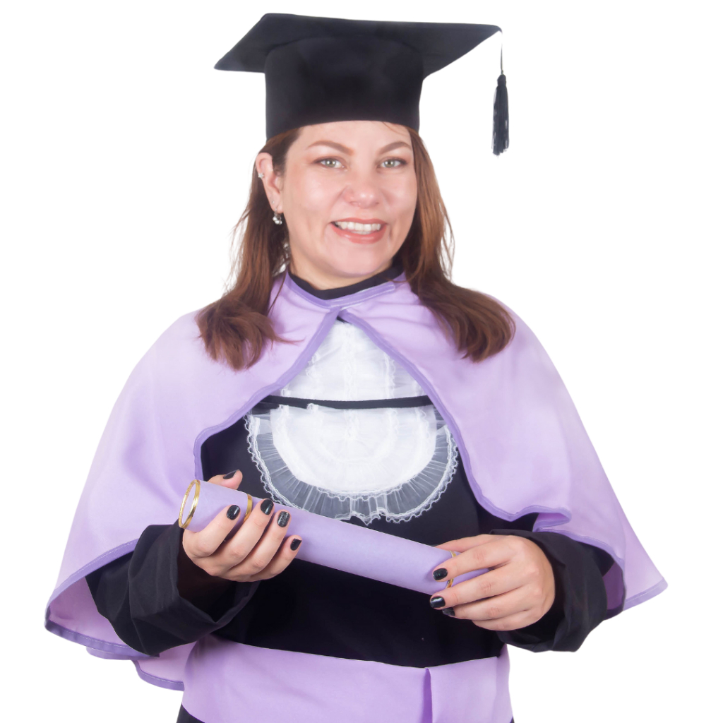 Beca de Formatura com Capa - Preto e Lilás - Formatura Adulto completa ...