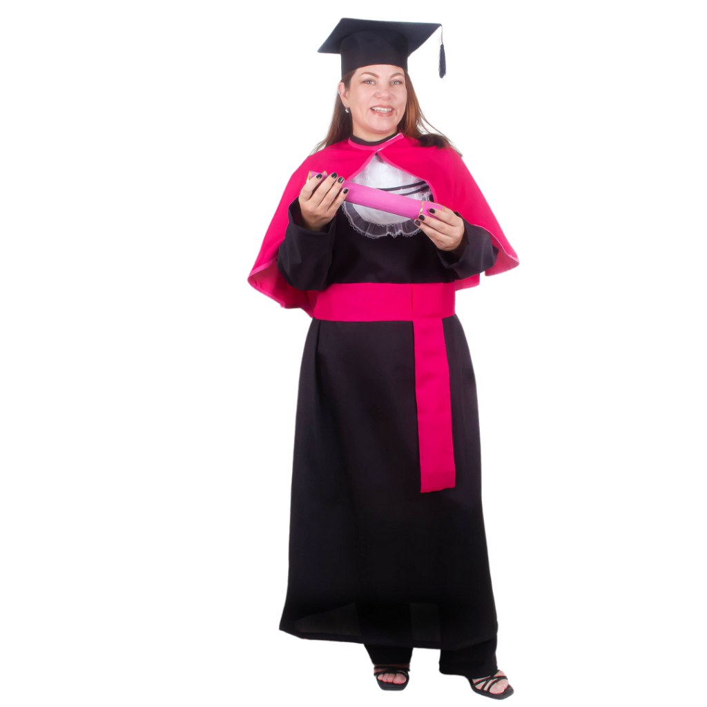Beca de Formatura com Capa - Preto e Rosa - Formatura Adulto completa ...