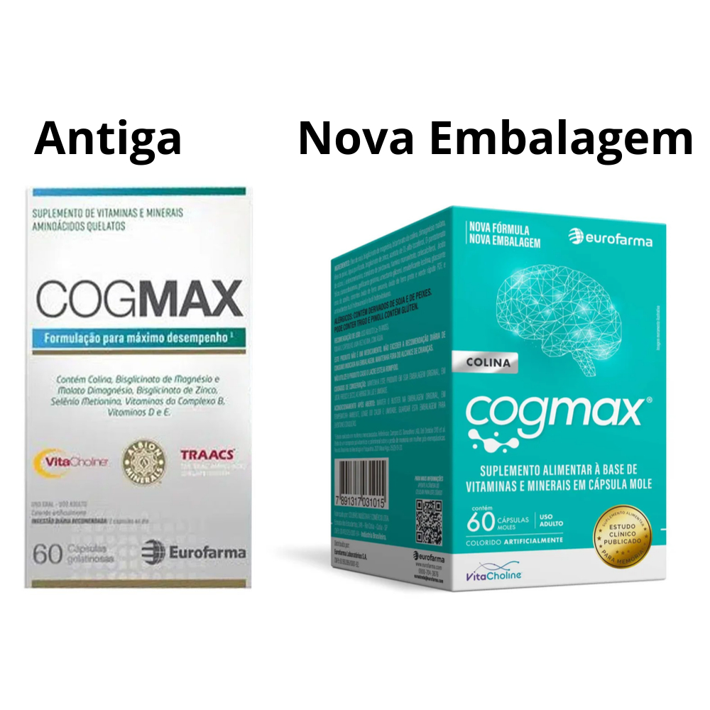 Cogmax 60 Cáps Suplemento Vitamínico Colina Magnésio Saúde Cognitiva ...