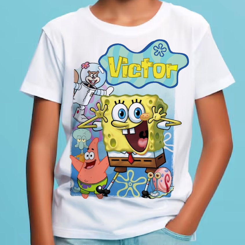 Camiseta bob sponja personalizada com nome, blusa patick sandy ...