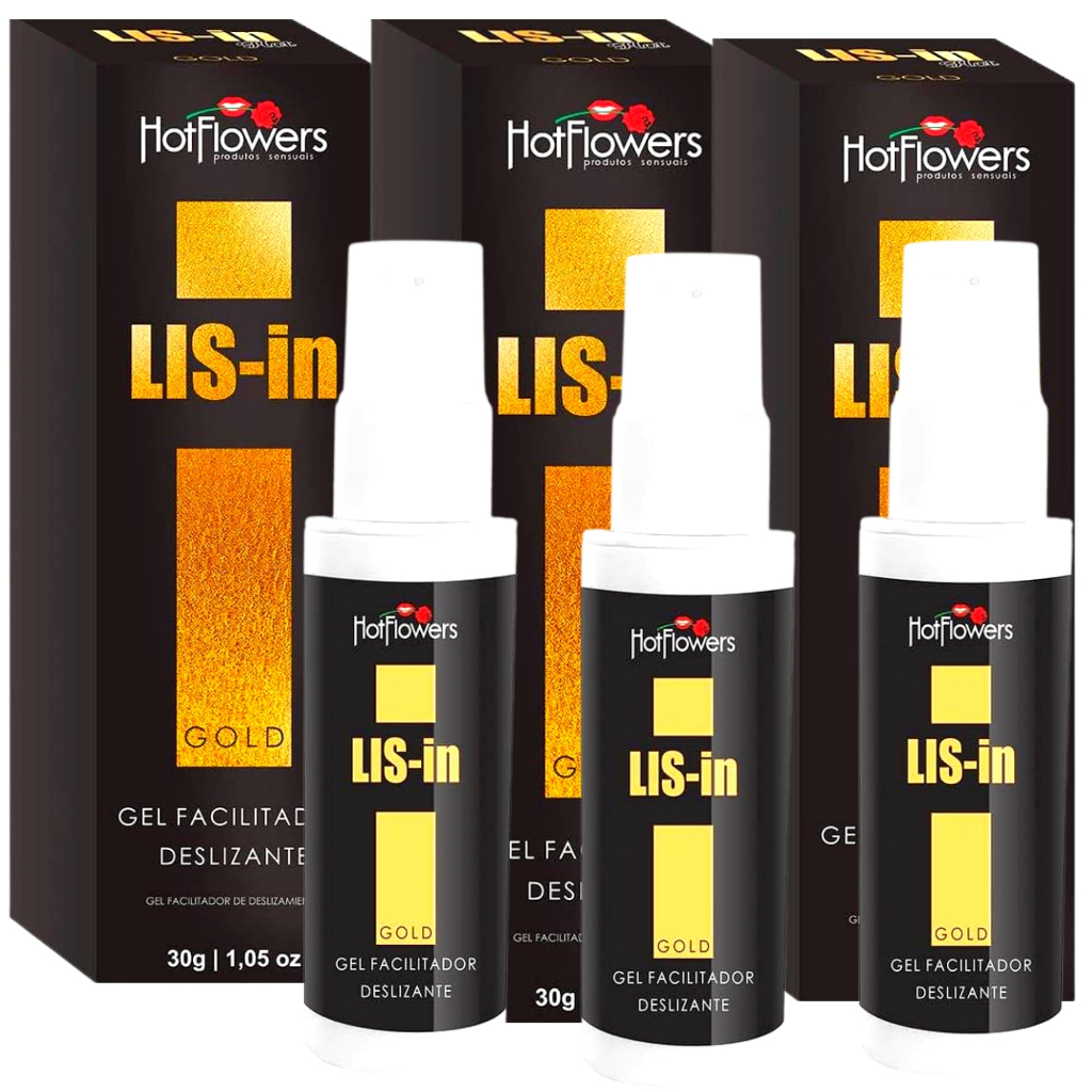 Kit com 3 Gel Lis-in Lubrificante íntimo Deslizante Dessensibilizante Extra Forte Lisin Gold ...