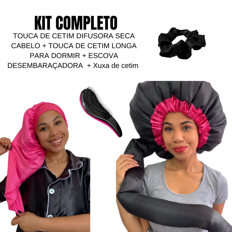 kit Touca de Cetim Difusora Seca Cabelo e touca toca de cetim seda ...