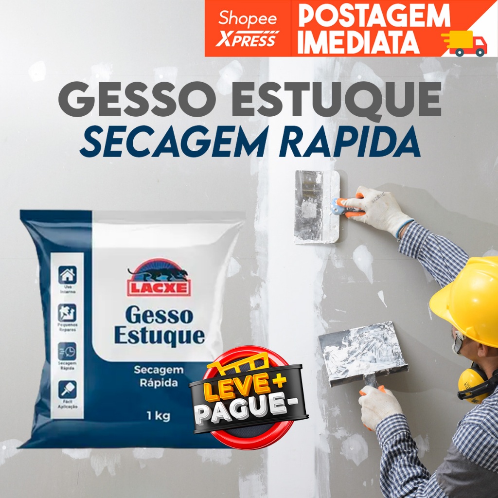 Gesso Estuque 1 Kg Secagem Rápida LACXE | Shopee Brasil