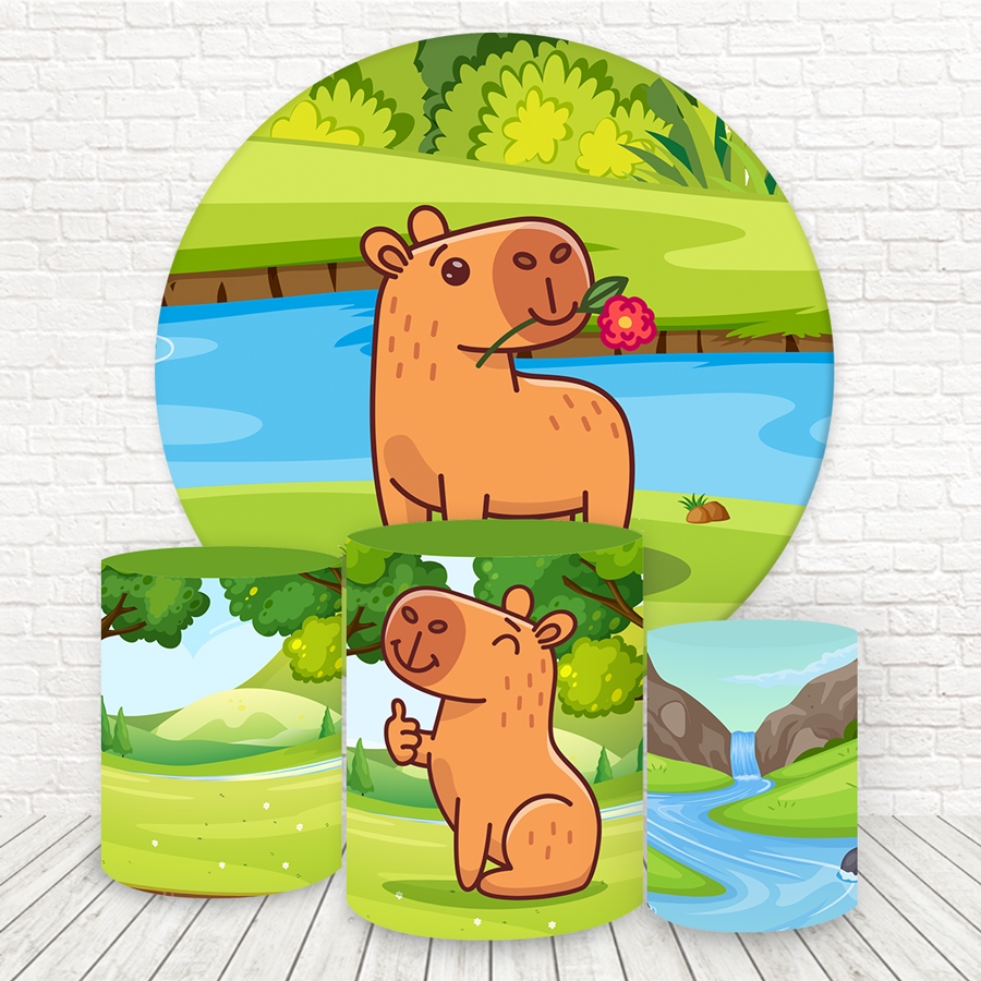 Painel Redondo e Capas Festa Tecido Sublimado 3D Capivara | Shopee Brasil
