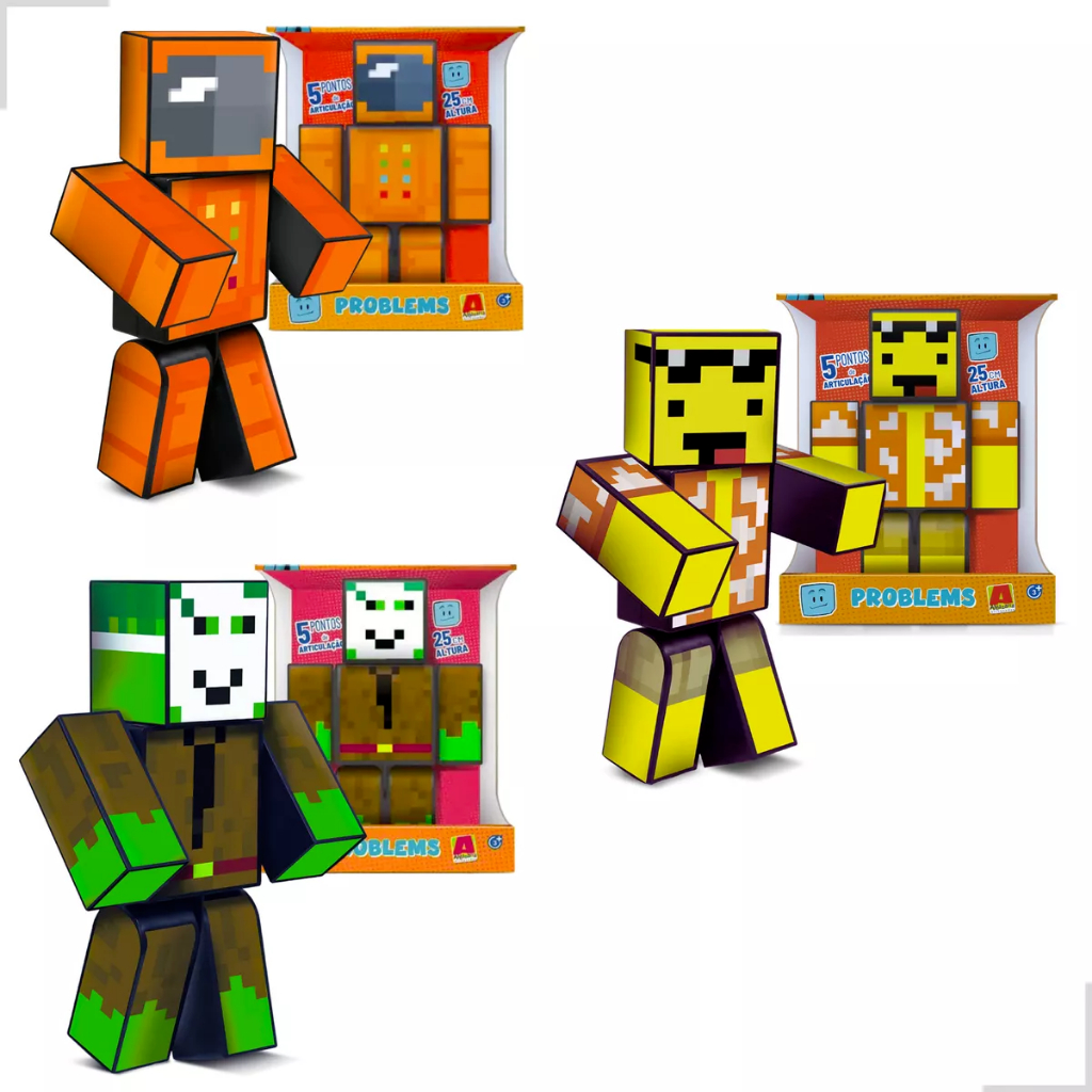 Kit c/3 Bonecos Minecraft Youtubers Zoom Stick Mel Brucutu Zé Galo ...