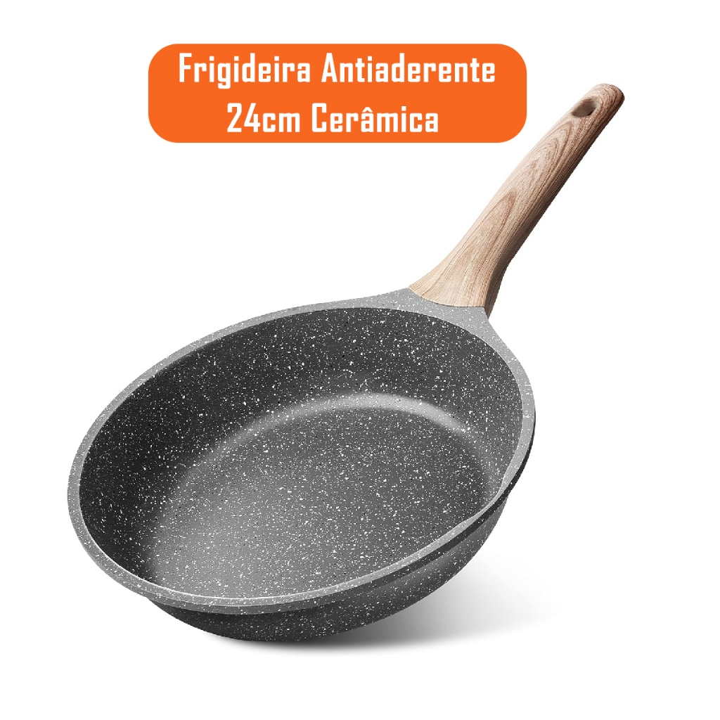 Frigideira Cerâmica Antiaderente Premium 24cm Funda Com Cabo de Madeira ...