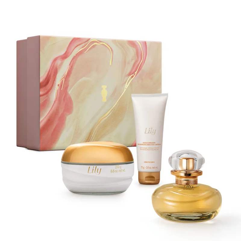 Kit Presente Lily o Boticário (3 itens): Lily Eau De Parfum 30ml + Creme Acetinado 250g + Geleia ...