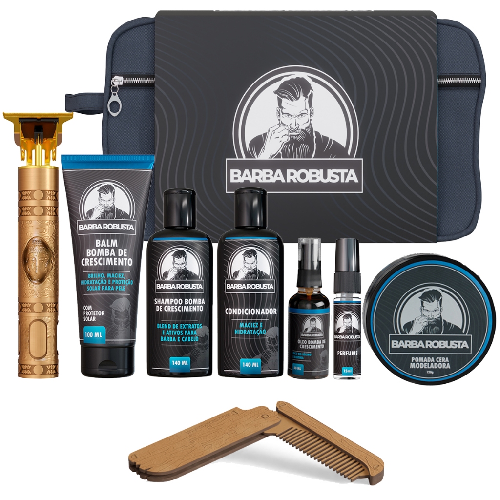 Kit Barba Robusta Shampoo Condicinador Óleo Balm Cera Perfume Pente ...