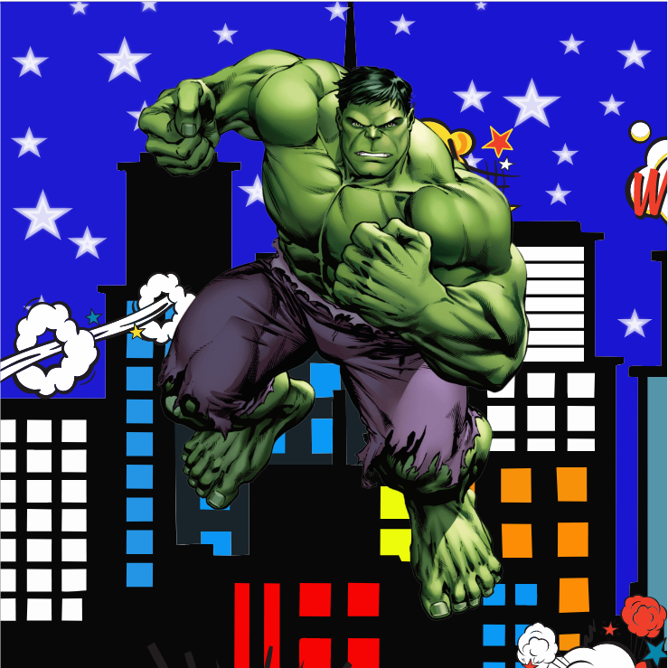 Painel Hulk quadrado 1,50 x 1,50 em tecido sublimado C/Elastico ...