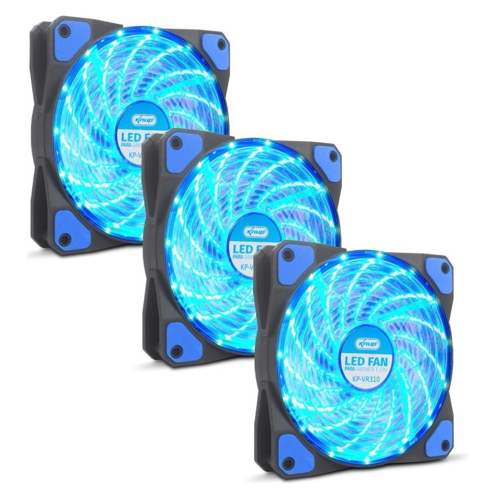 Kit 3 Cooler Fan Led Azul 120mm Silencioso Ventoinha Gabinete Cpu Pc ...
