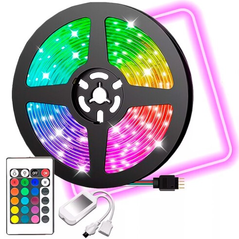 Fita de Led RGB 3528 5 Metros com Controle 12V 4.8W - LEY-3528 | Shopee Brasil
