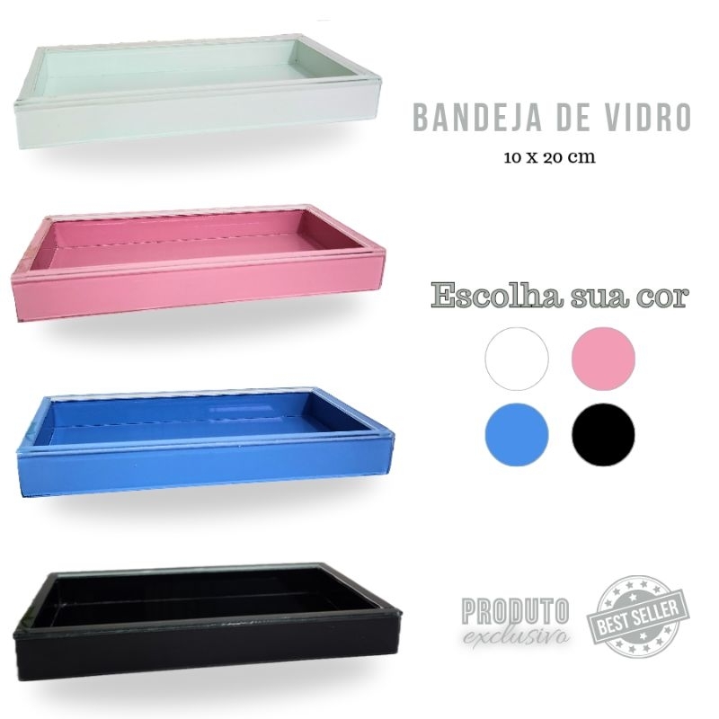 Bandeja colorida de vidro retangular decorativa 10x20cm | Shopee Brasil