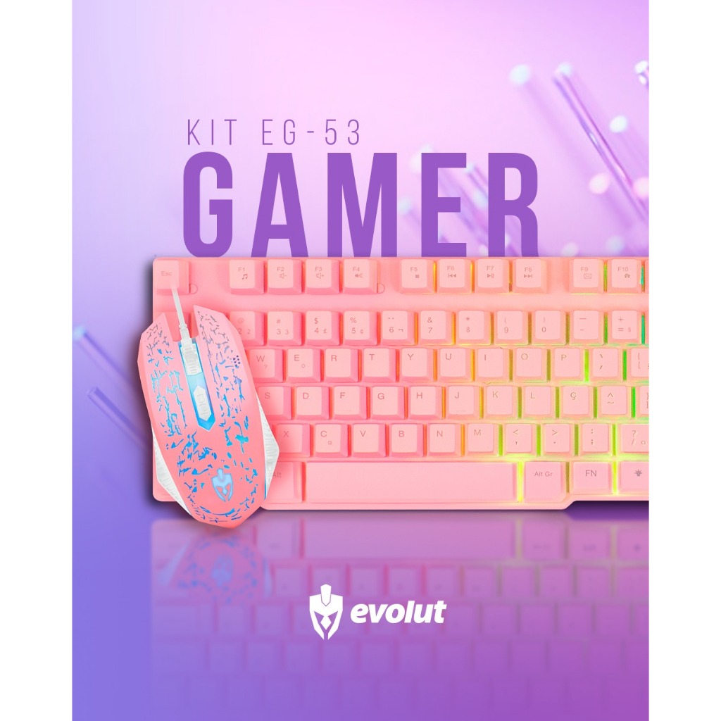 Kit Gamer Rosa LED RGB Teclado Mouse Headset EG53 Evolut | Shopee Brasil
