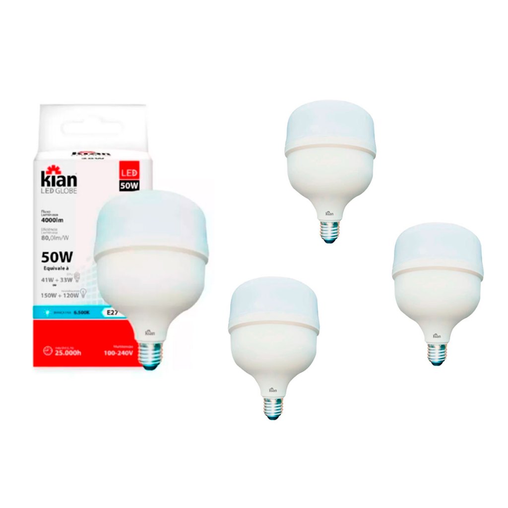 Kit 4 Lâmpadas Led Bulbo 50w Bivolt 6500k Branca Fria Kian | Shopee Brasil