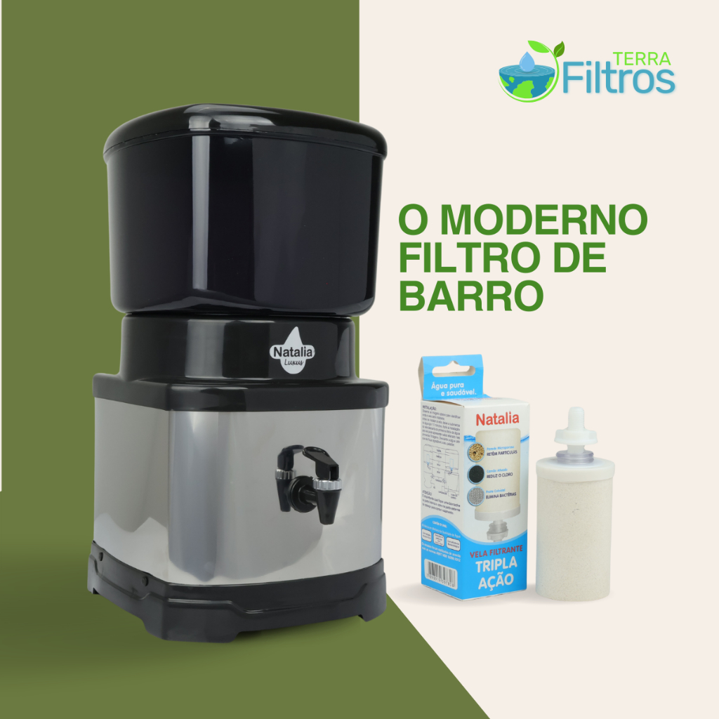 Filtro de água com cuba de barro Natalia luxus 11L com vela de prata ...