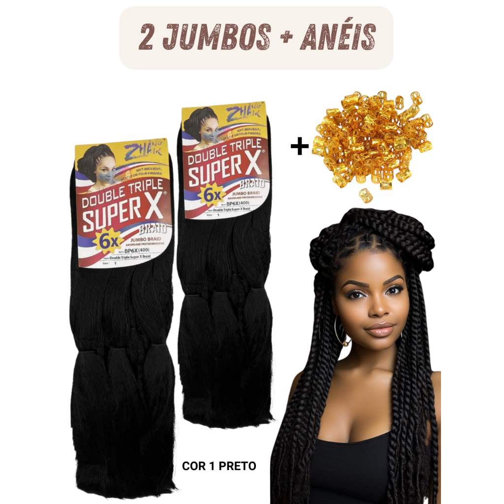 Kit 2 Pacotes Cabelo Jumbão Jumbo 400 Gramas Para Trança HIPER e SUPER ...