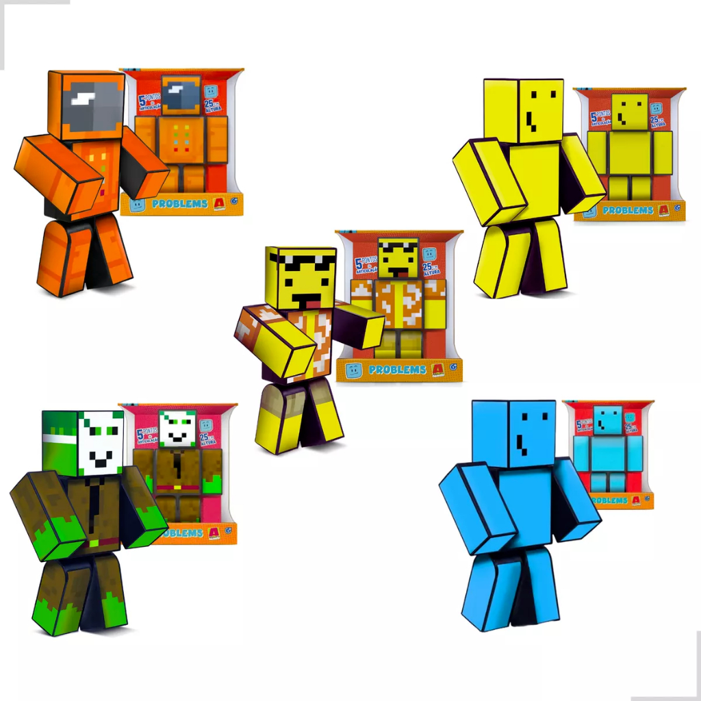 Kit C/5 Boneco Minecraft Própolis Problems Zoom Stick Mel 25cm 5un ...