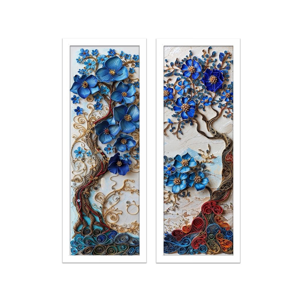 Kit 2 Quadros Flores, árvore da vida, moldura e vidro 18x45 cm | Shopee ...